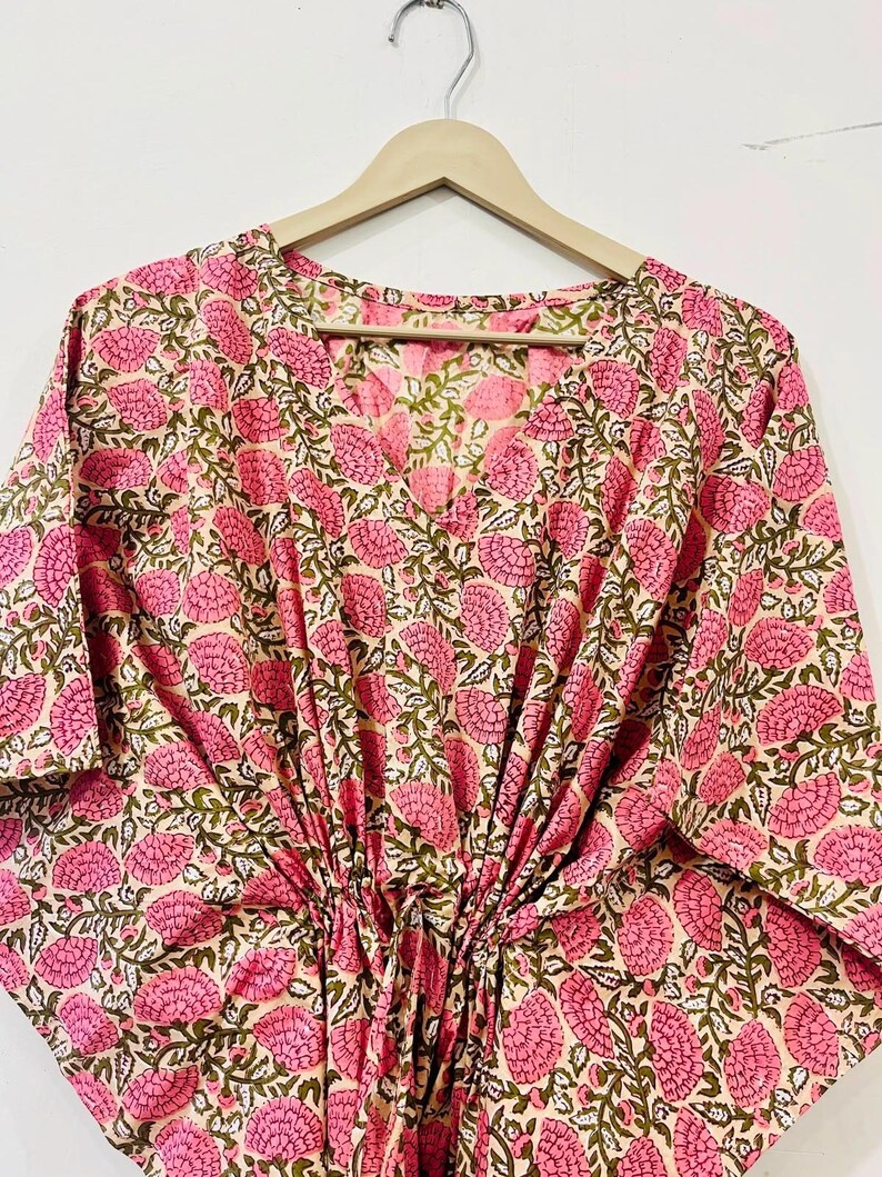 100% Cotton Indian Block Print Kaftan: Boho Floral Maxi Dress (yellow ...