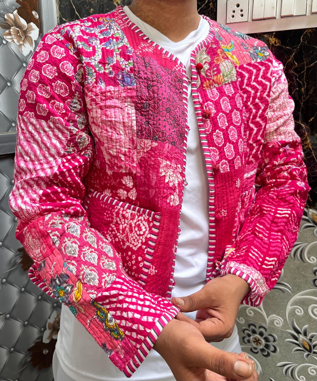 Indian Pink Patchwork Jackets New Handmade Patchwork Jackets, Coats ...