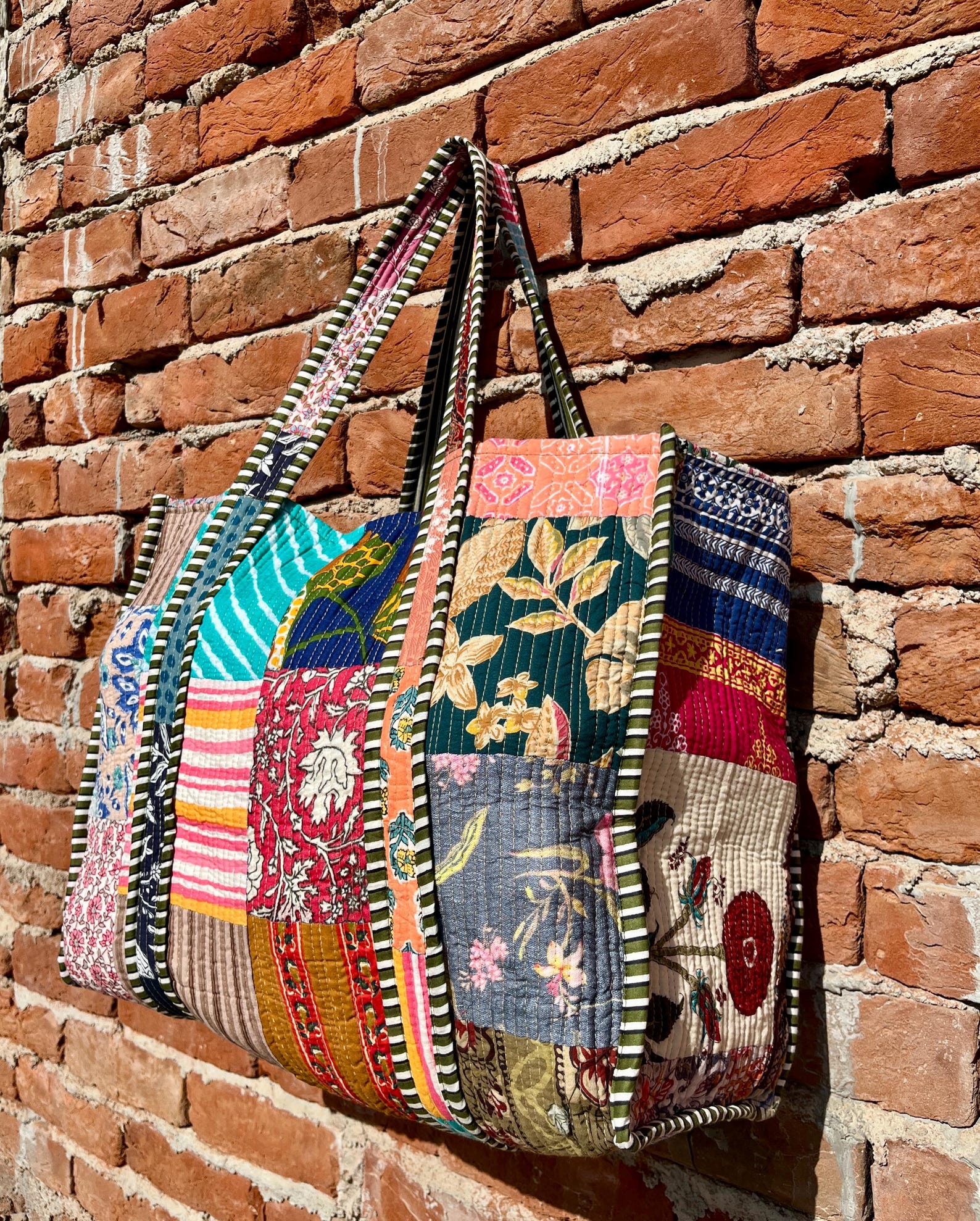 Multi Indian Handmade Patchwork Bag, Quilted Market Bag Hand Stitched ...