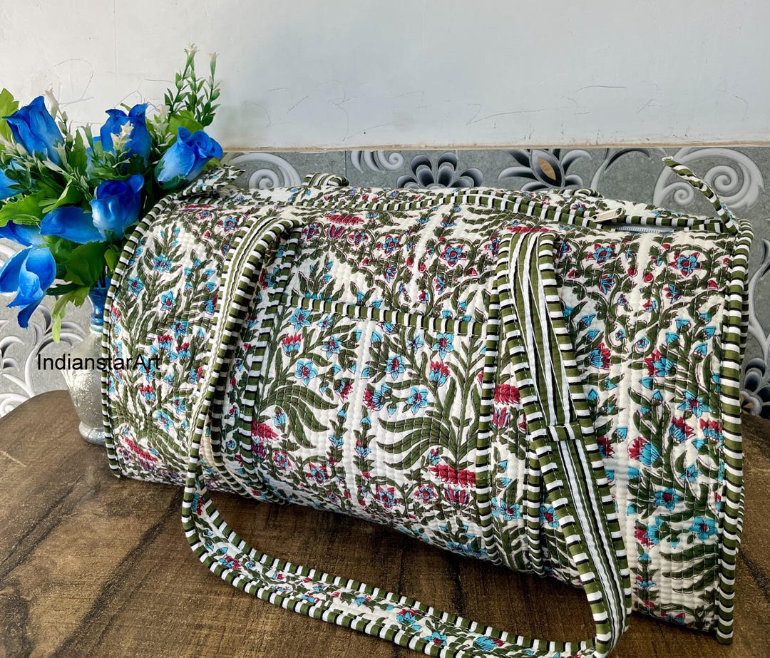 Blockprint Cotton Duffle Bag: Quilted Weekender Travel Bag - Etsy