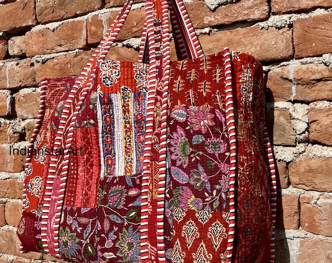 Indian 100% Cotton Quilted Bag, Hand Block Print Bag, Market Bag ...