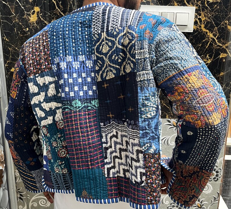 Indian Blue Patchwork Jackets, Handmade Quilted Reversible Coats, All ...