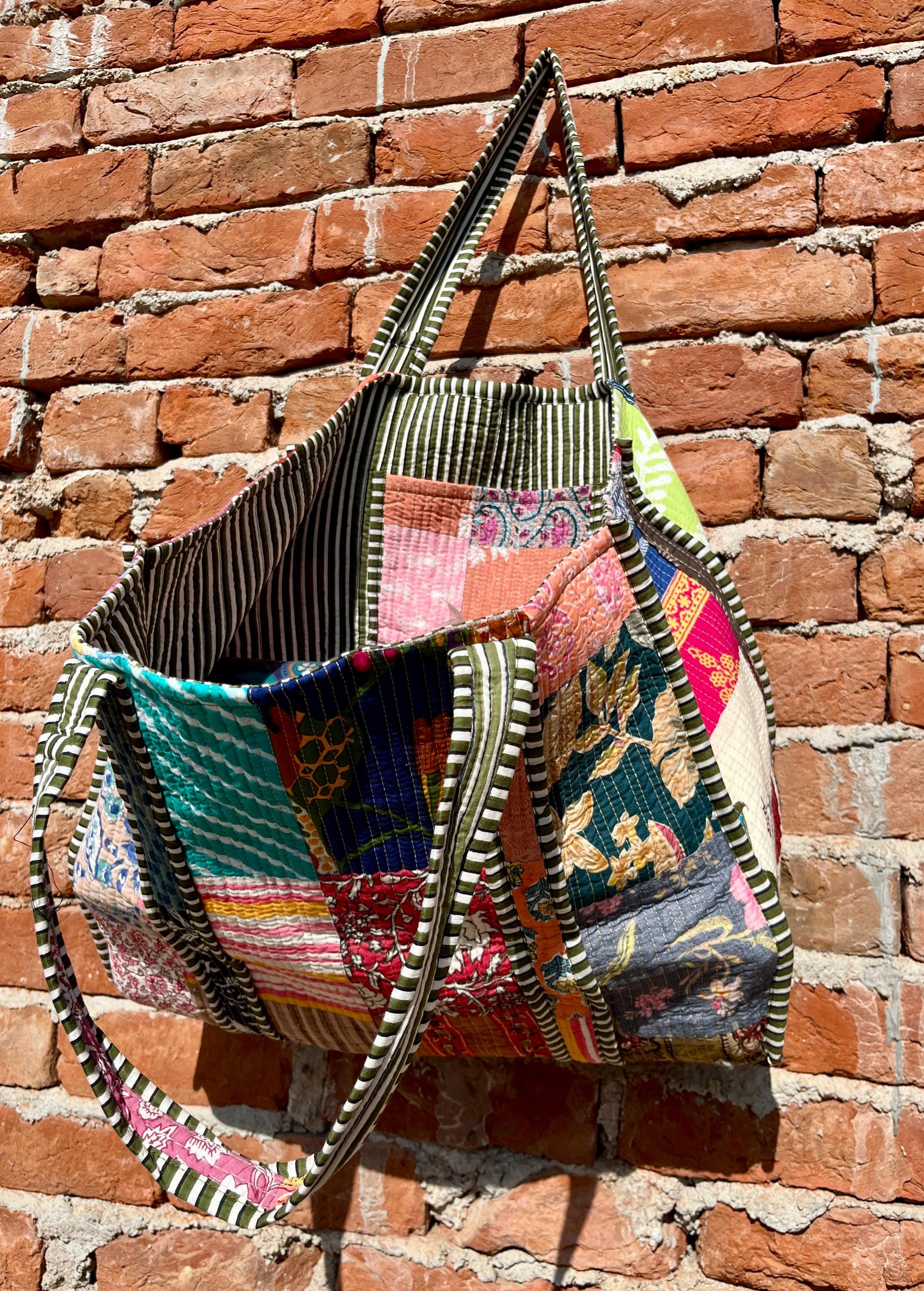 Multi Indian Handmade Patchwork Bag, Quilted Market Bag Hand Stitched ...