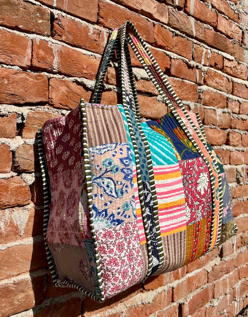 Multi Indian Handmade Patchwork Bag, Quilted Market Bag Hand Stitched ...