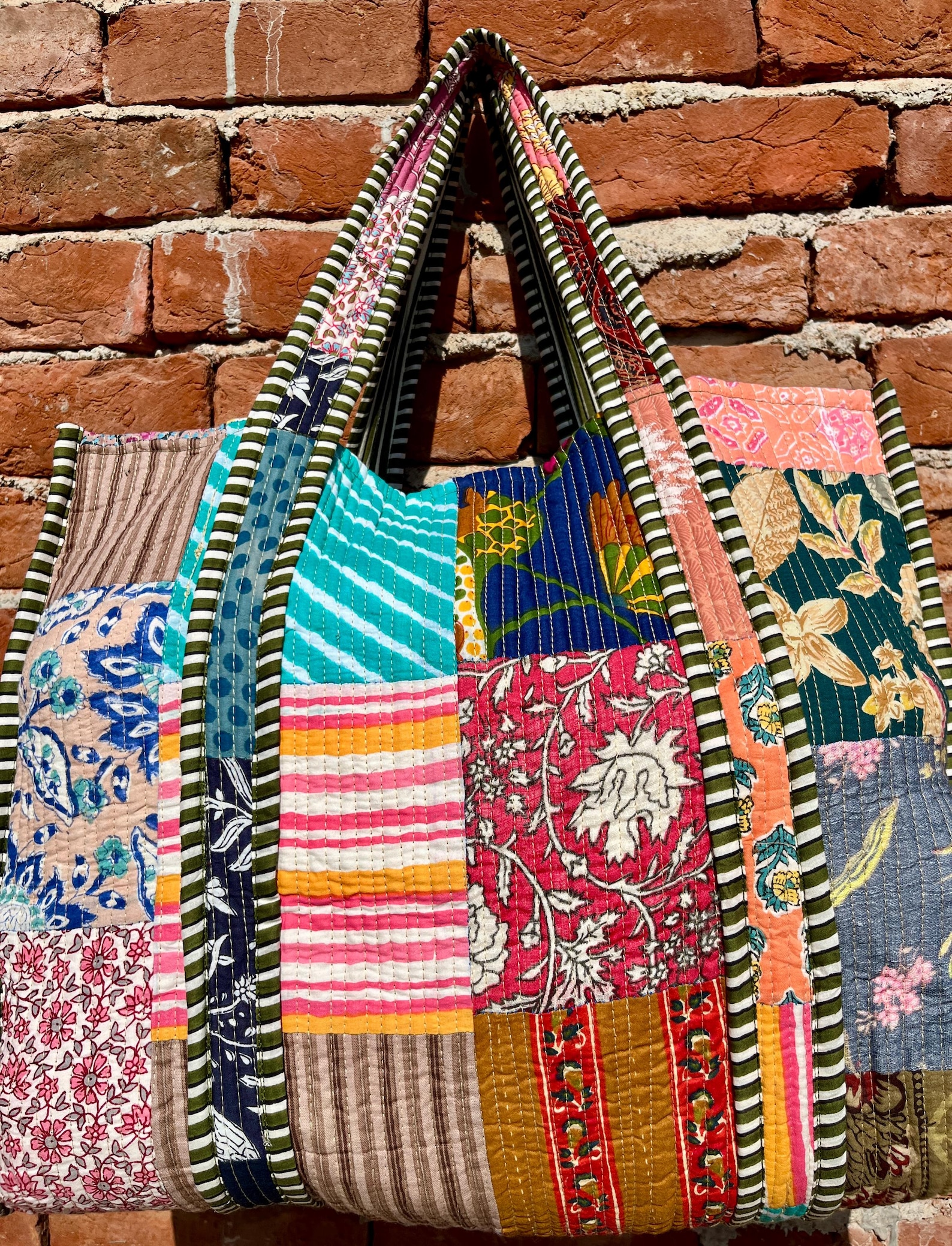 Multi Indian Handmade Patchwork Bag, Quilted Market Bag Hand Stitched ...