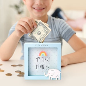 Personalised Money Box Frame Blue My First Pennies1st Piggy - Etsy