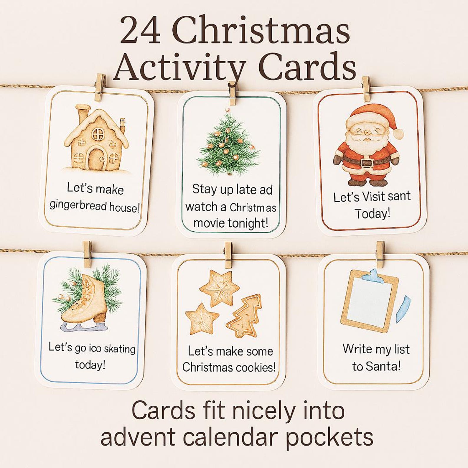 Advent Christmas Activity Cards – Pack of 24 Filler for DIY Advent ...