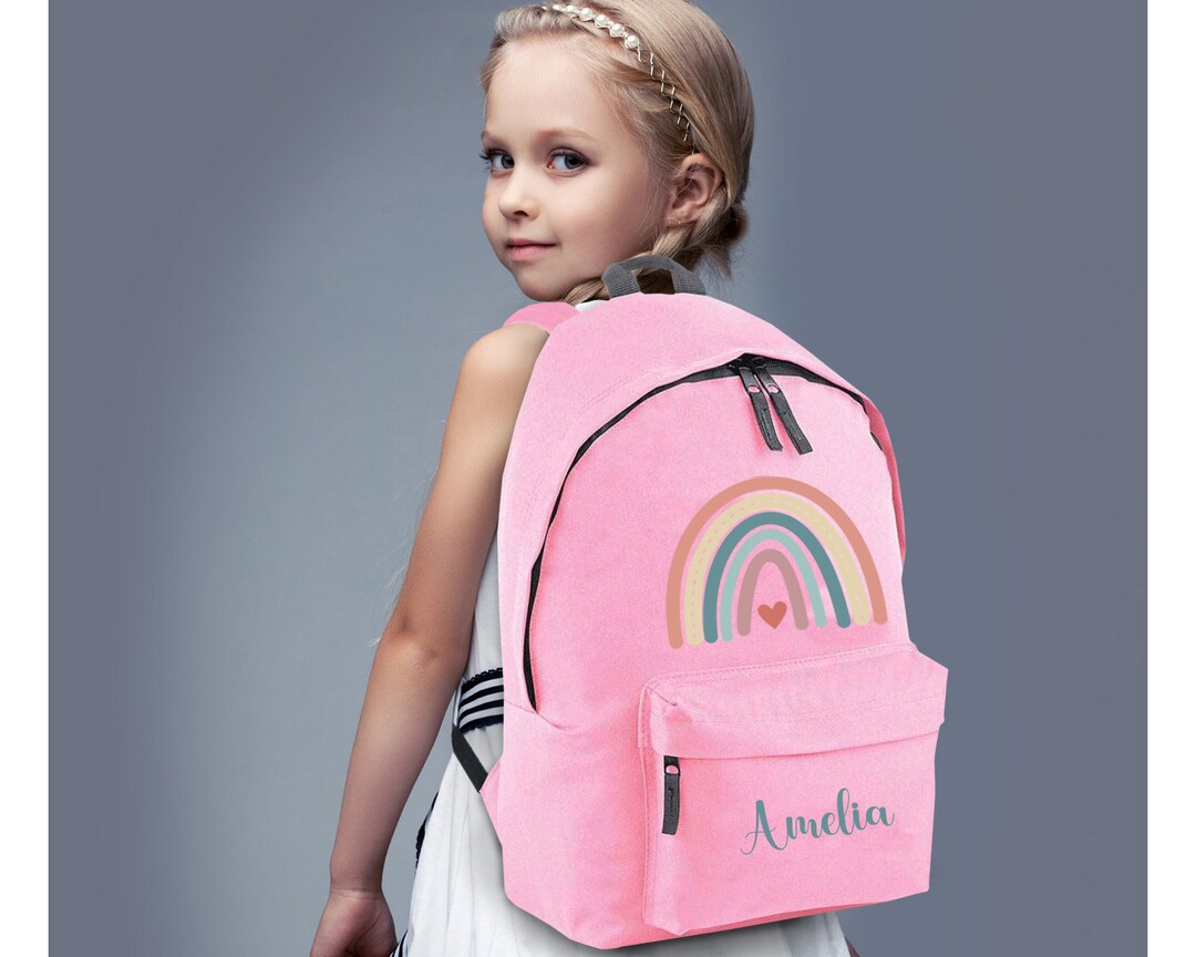 Personalised Pink Boho Rainbow Backpack for Girls Large 18L Kids ...