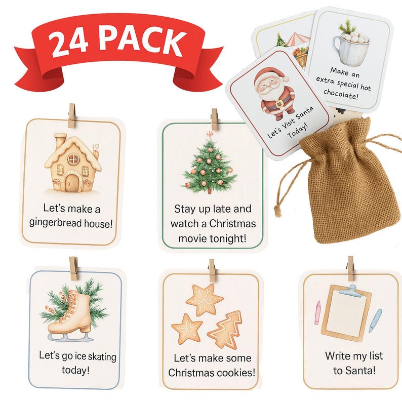 Advent Christmas Activity Cards – Pack of 24 Filler for DIY Advent ...