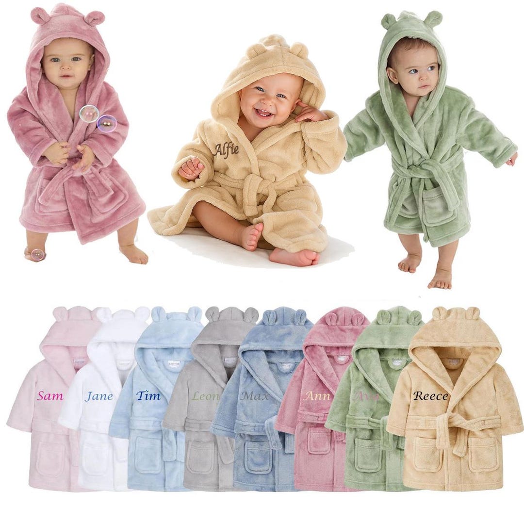 Personalised Baby Dressing Gown Newborn Gift Bath Robe Embroidered Soft ...