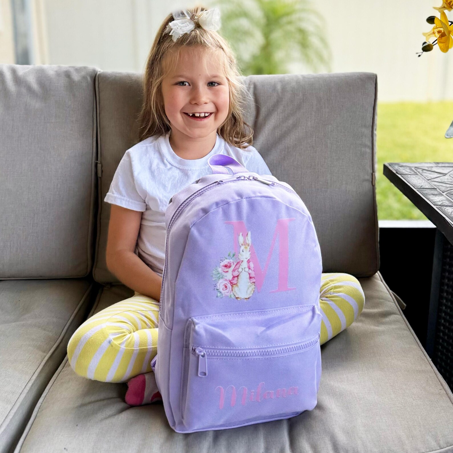 Personalised Backpack Baby Toddler Lilac Pink Rabbit Rucksack Girls 35 ...
