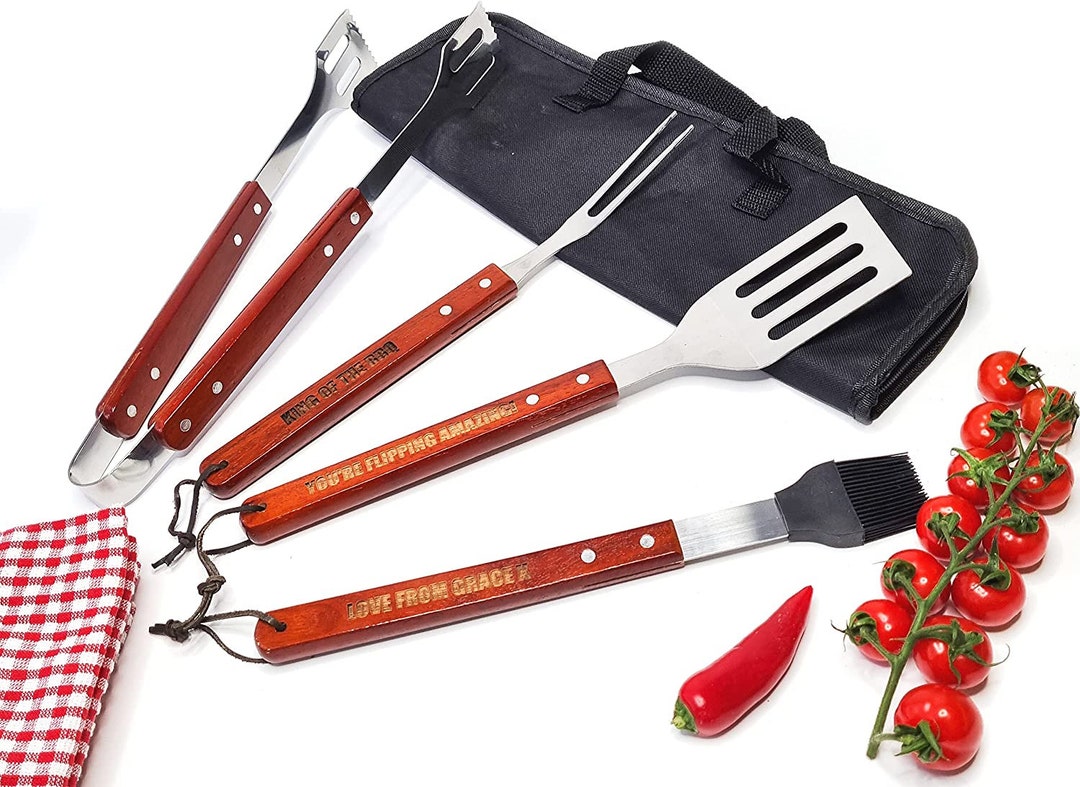 Personalised Barbecue Tools Set, Dark BBQ Tools Set With Case, Fathers ...