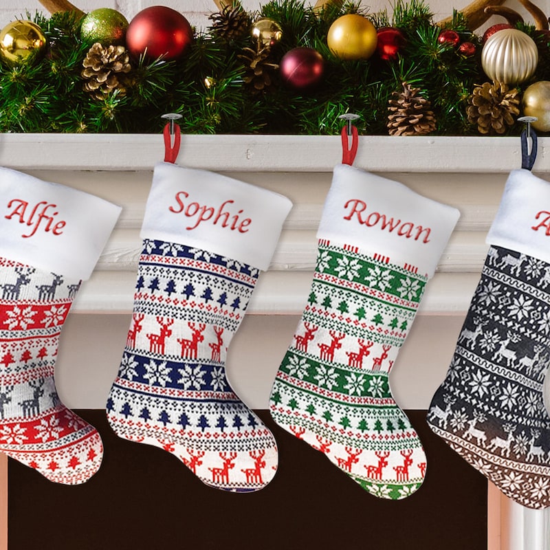 Nordic Grey and Red Stocking - Etsy UK