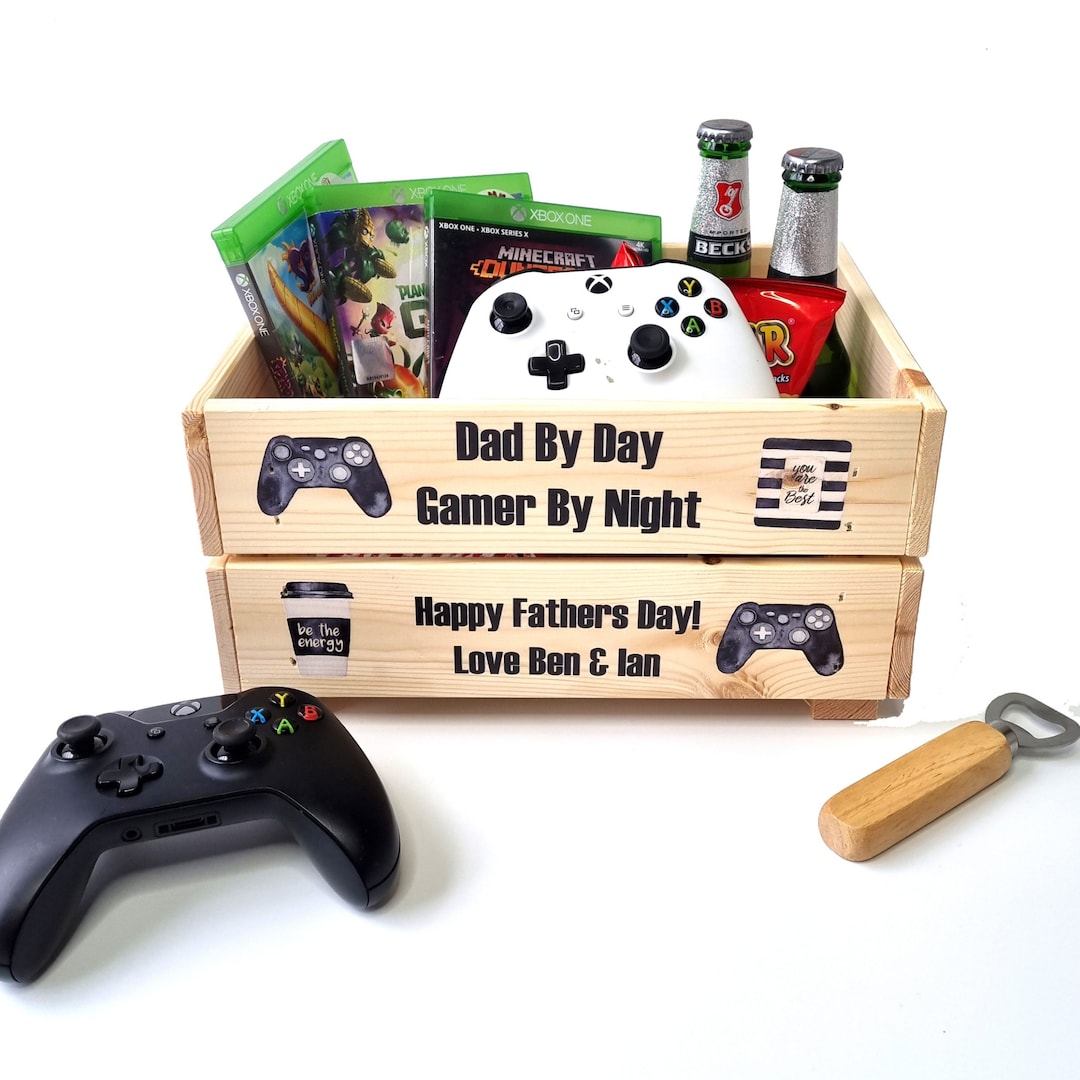 Personalised Fathers Day Gaming Crate Gift Box Empty Hamper Beer Box ...