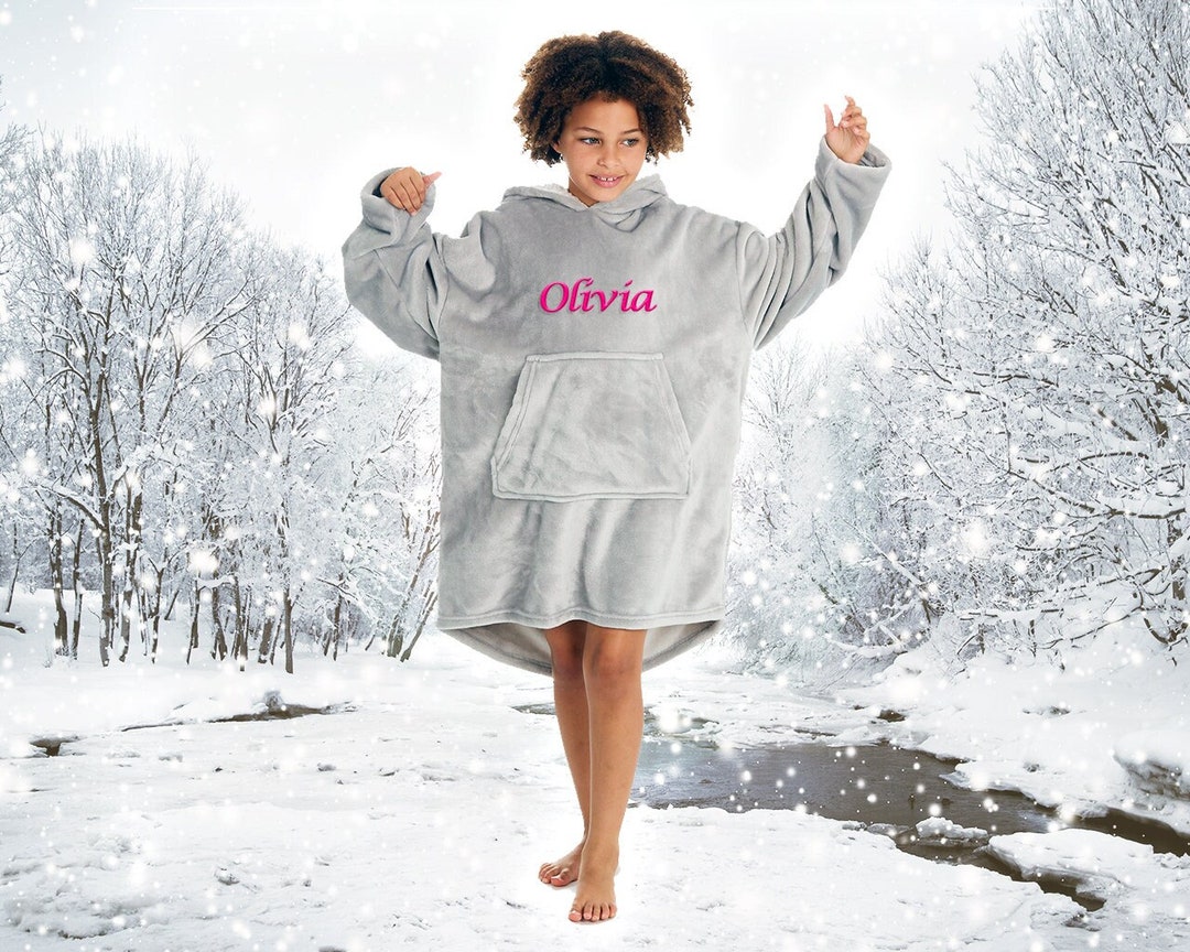 Personalised Kids Oversized Hoodie - Grey Fleece Hoodie Blanket Fluffy ...