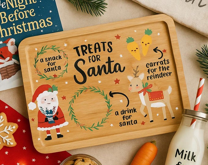 Wooden Santa's Treat Plate Board Reindeer Carrot Xmas Eve Christmas Eve ...