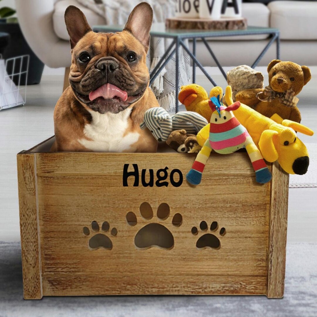 Personalised Dog Toy Box Crate for Pet Toys With Name Large Wooden ...
