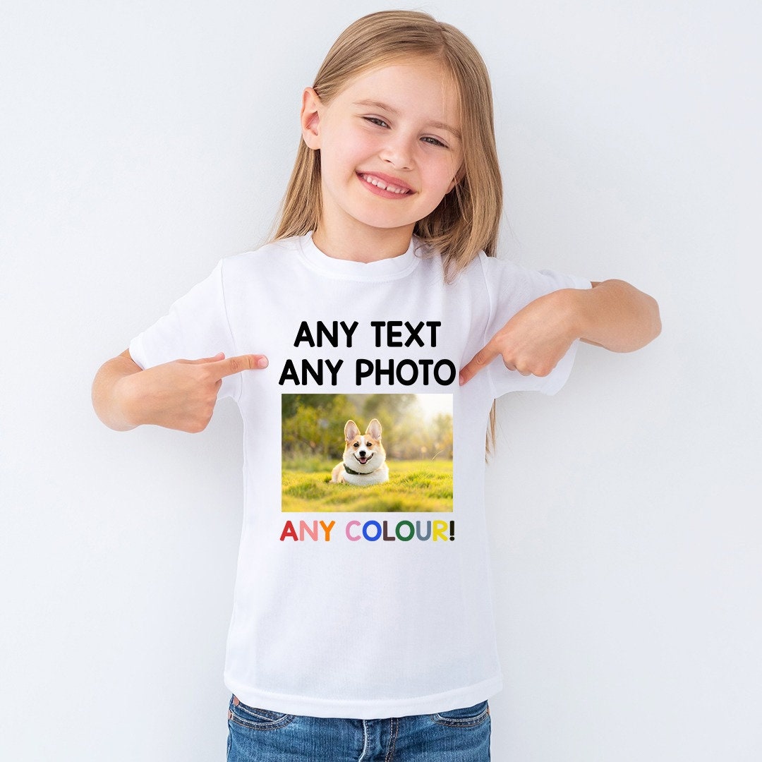 Personalised Kids T Shirt Photo Any Text Create Your Own Custom Design ...