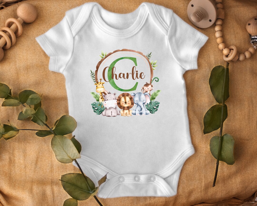 Personalised Baby Grow Baby Vest Babygrow 0-3 Months Jungle Animals ...