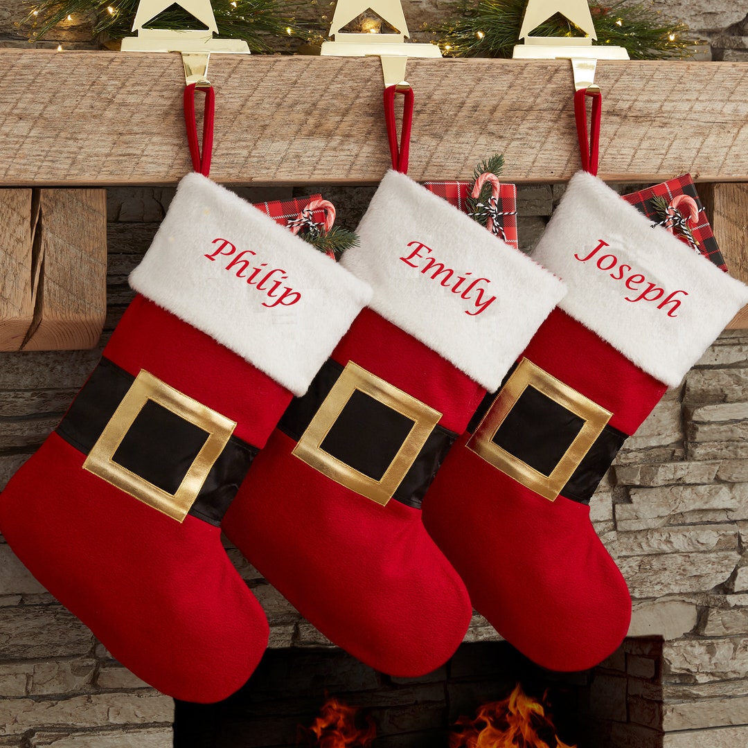 Personalised Embroidered Christmas Stocking Boot Sock Xmas Deluxe Red ...