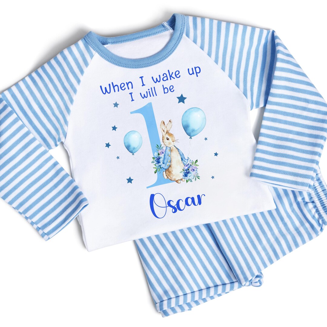 When I Wake up I'll Be 1 2 3 4 Boys Birthday Pyjamas Pjs - Blue Bunny ...