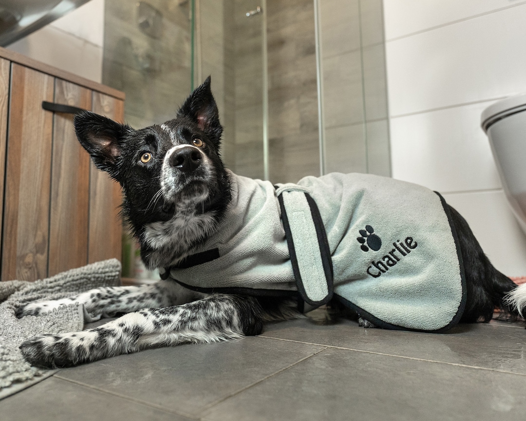 Personalised Dog Drying Coat Dressing Gown - Dog Drying Towel, Bath ...