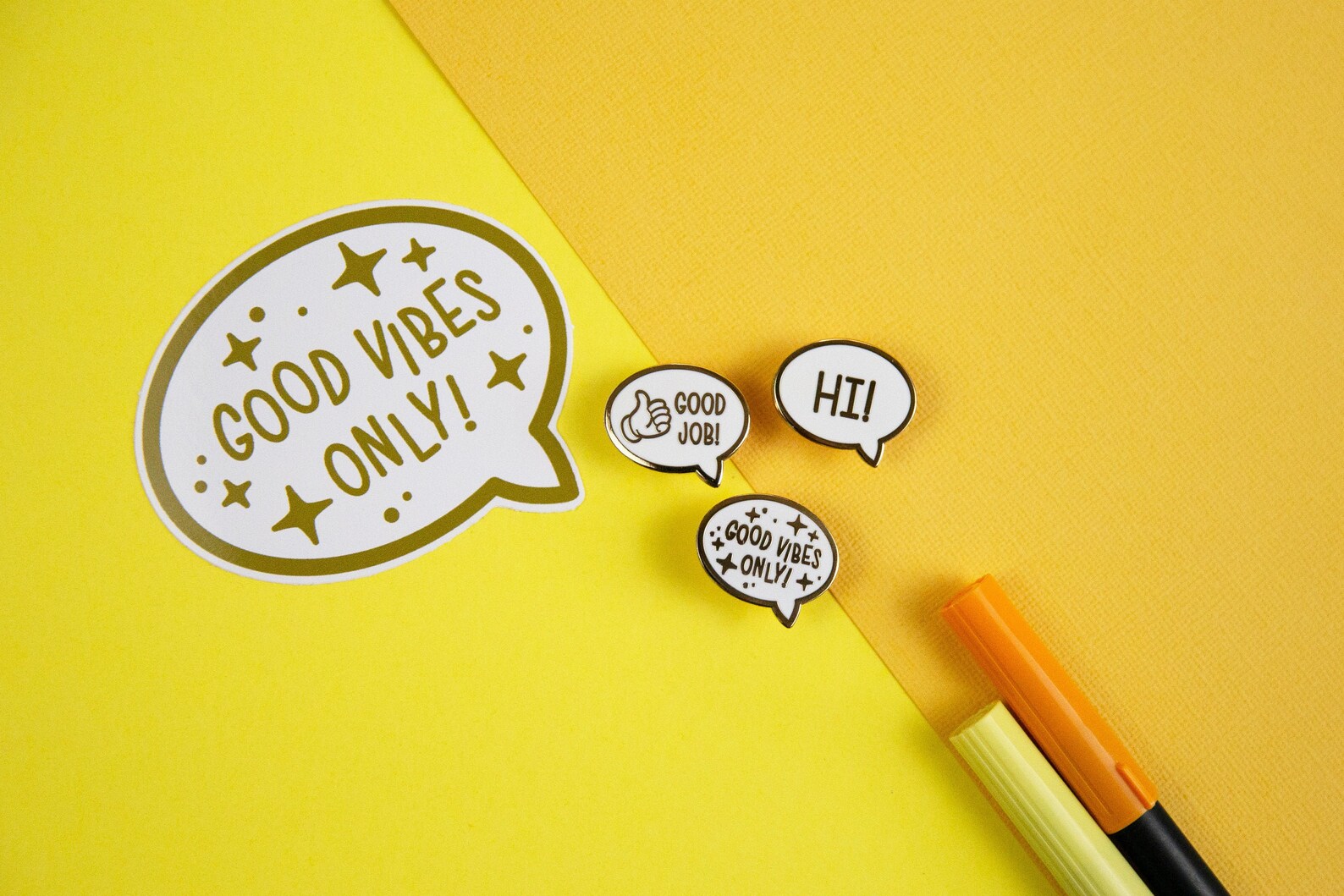 Cute Positive Quote Pins Good Vibes Only Good Job Hi | Etsy