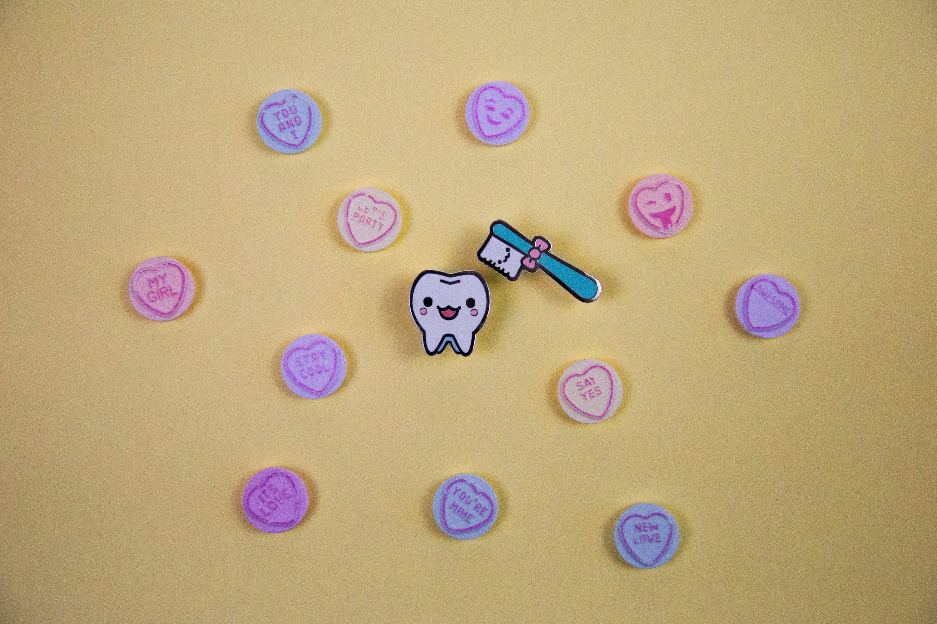 Cute Tooth & Toothbrush Enamel Pin Set Kawaii - Etsy UK