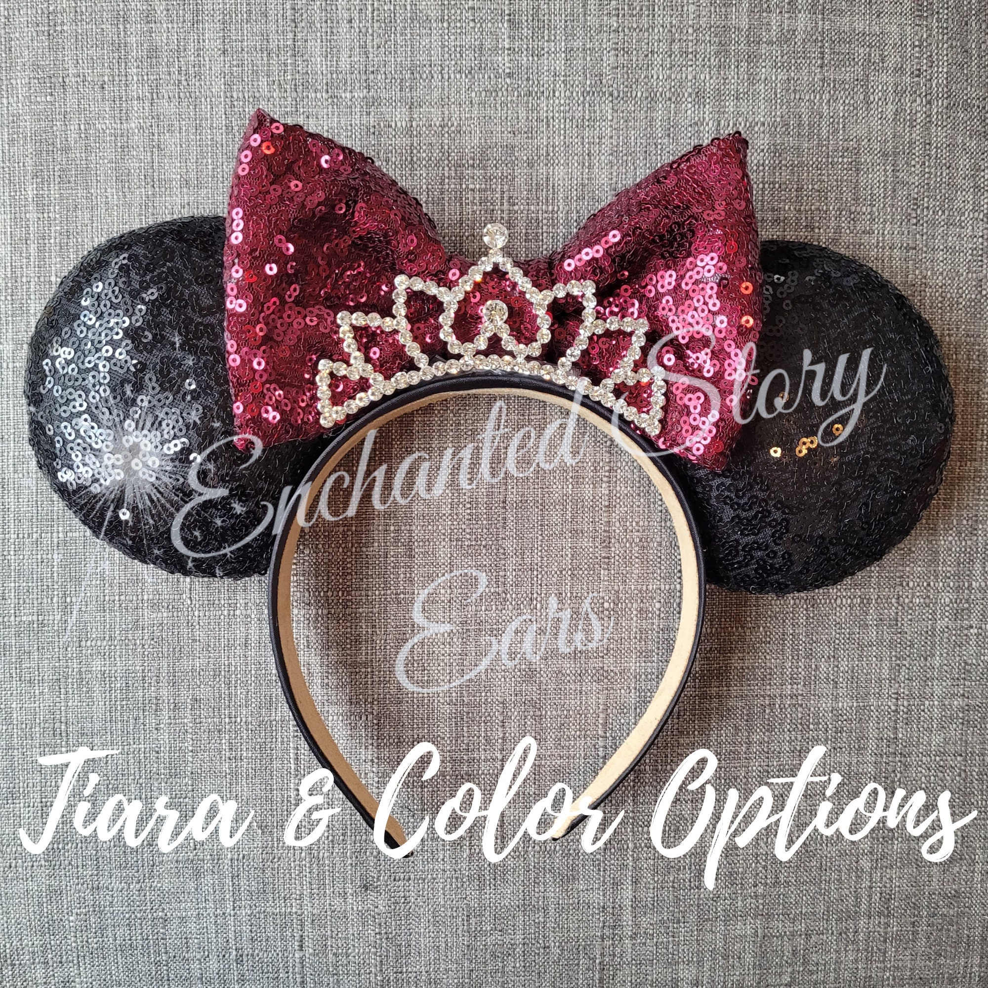 Princess Tiara Ears Tiara & Color Choice with Sequins Bow | Etsy