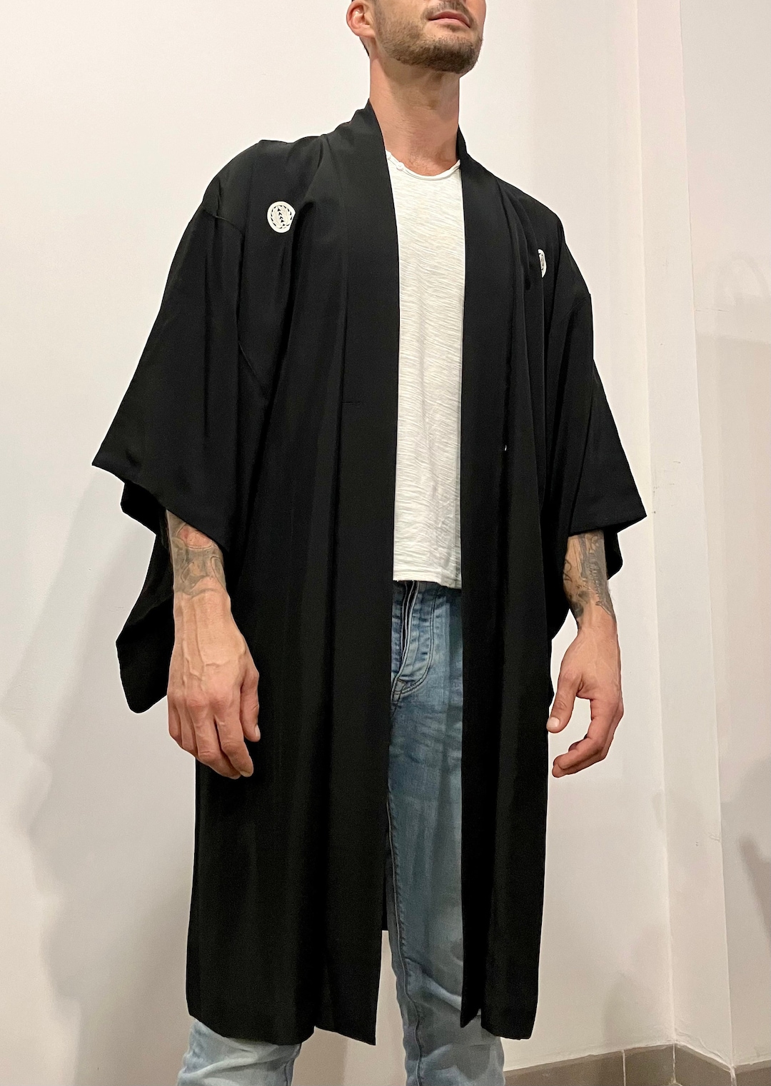 Long Haori Black Haori Daruma Mens Haori Montsuki Etsy