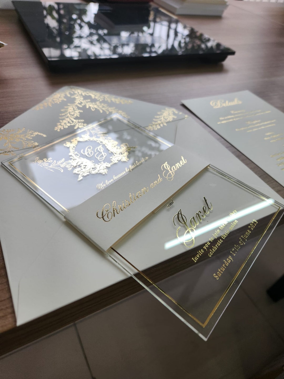 Wedding Invitations, Save the Date, Real Foil, Acrylic Invitation ...