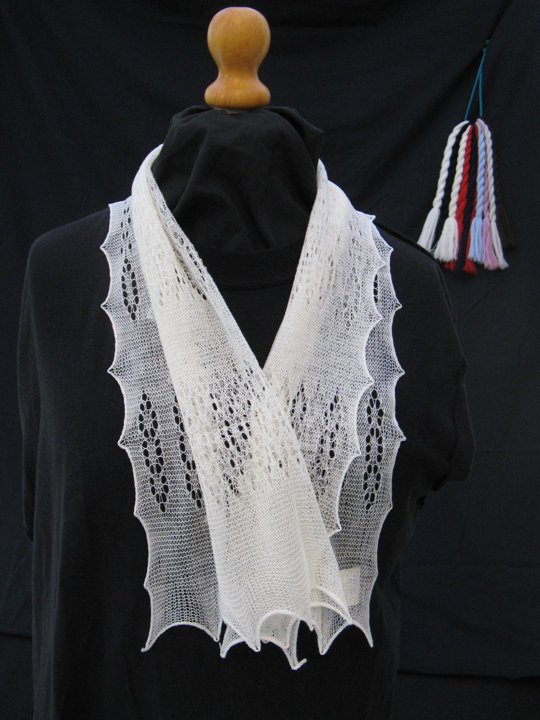 Beautiful 46" Long Framework Knitted Lacy Scarf in Superfine Merino ...