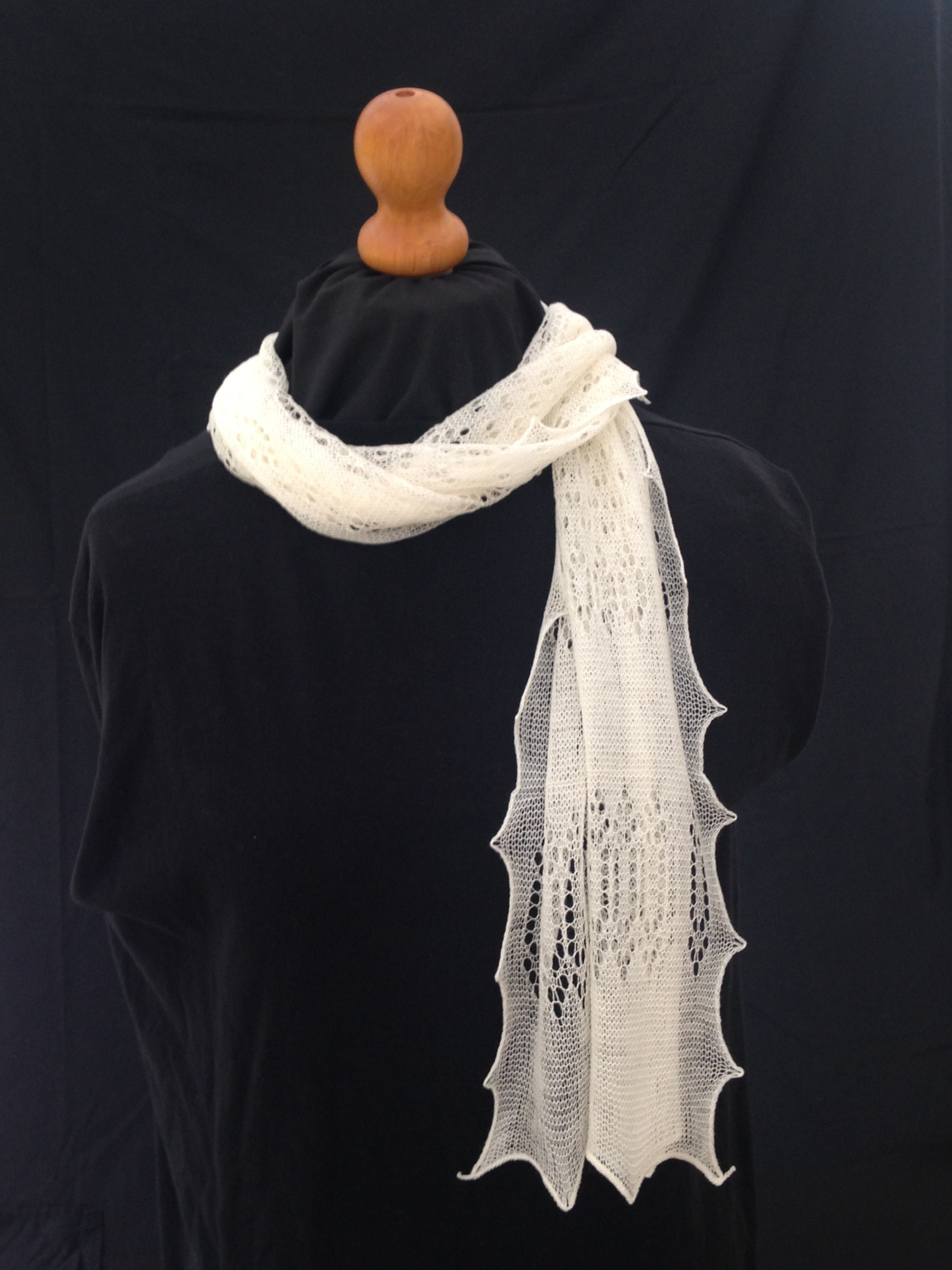 Beautiful 56" Long Framework Knitted Lacy Scarf in Superfine Merino ...