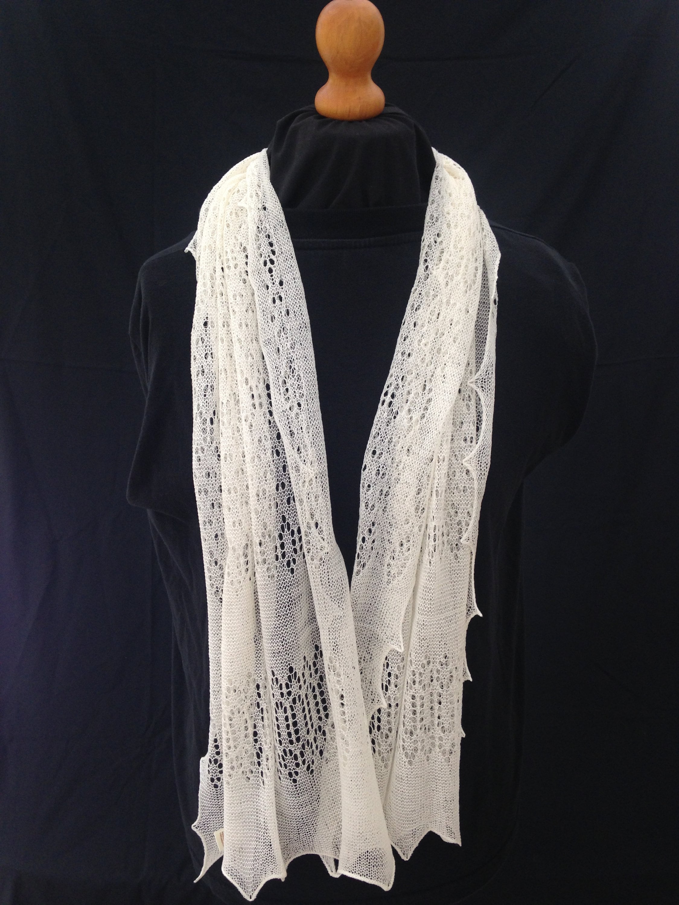Beautiful 66" Long Framework Knitted Lacy Scarf in Superfine Merino ...