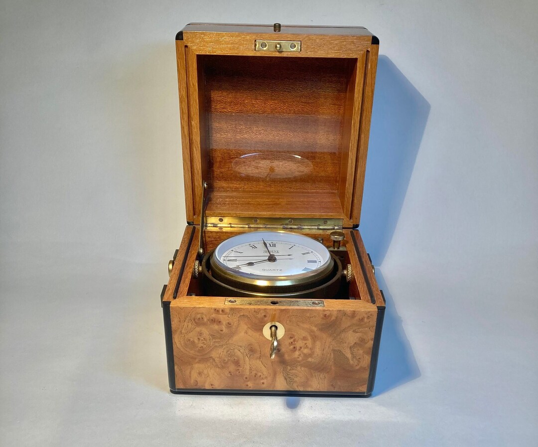 Likely the Most Beautiful Gimbal Clock Made: Vintage Burl Wood Ship's ...