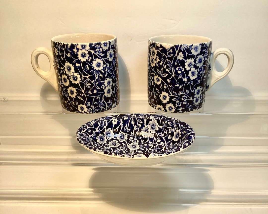 Rare Set of Vintage Burleigh Blue Calico Mugs and Soap Dish From ...