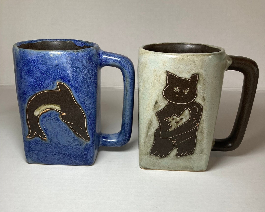 Rare Pair of Vintage Square Art Pottery Mugs by Mara of Mexico - Etsy
