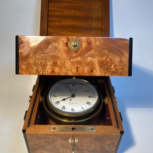 Likely the Most Beautiful Gimbal Clock Made: Vintage Burl Wood Ship's ...