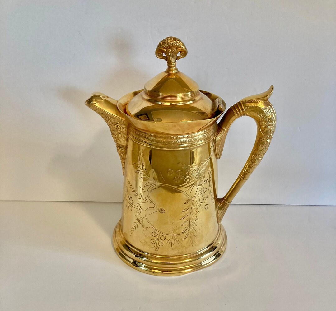 Antique E. G. Webster Gold Wash Silver Plate Pitcher: Floral Design - Etsy