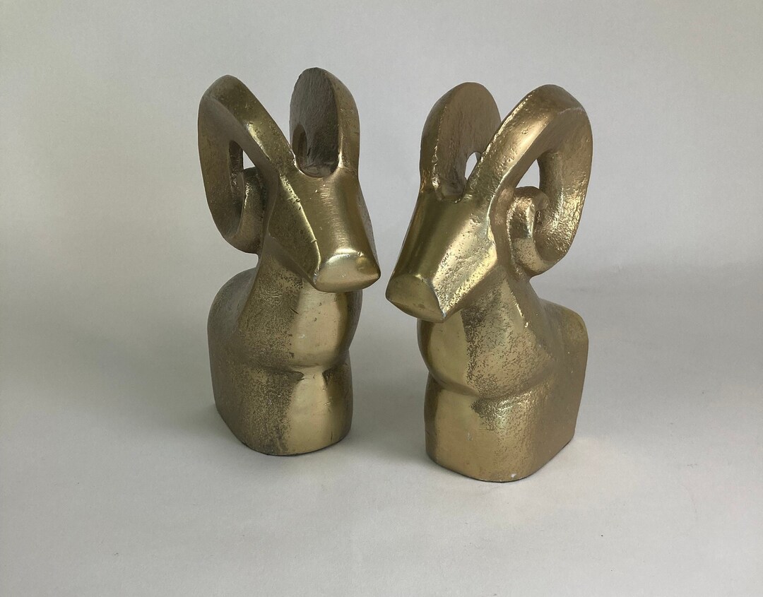West Elm Bighorn Sheep Bookends: Burnished Gold Metal Pair - Etsy