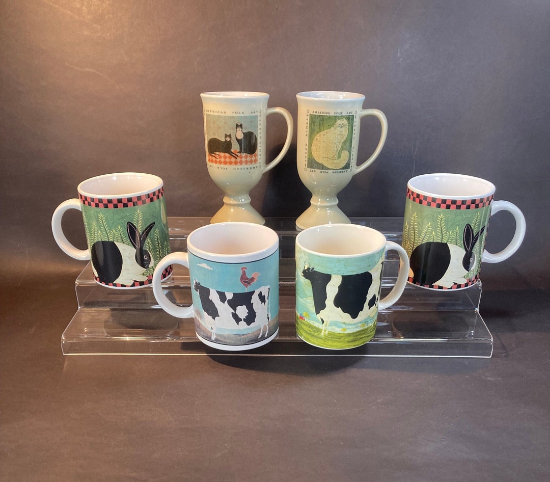 3 Pairs of Vintage Pristine Warren Kimble Mugs: Rabbits, Cows, and Cats ...