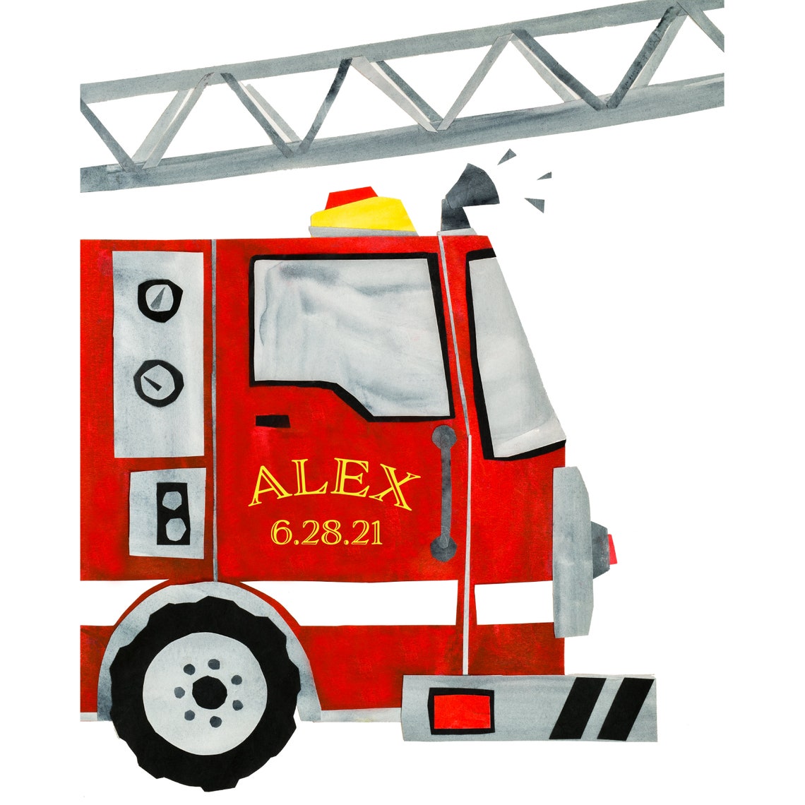 Fire Engine Personalized Art Print for Kids and Nursery - Etsy