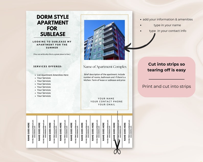 College Dorm Sublease Flyer Template: Printable Tear-off (canva) - Etsy