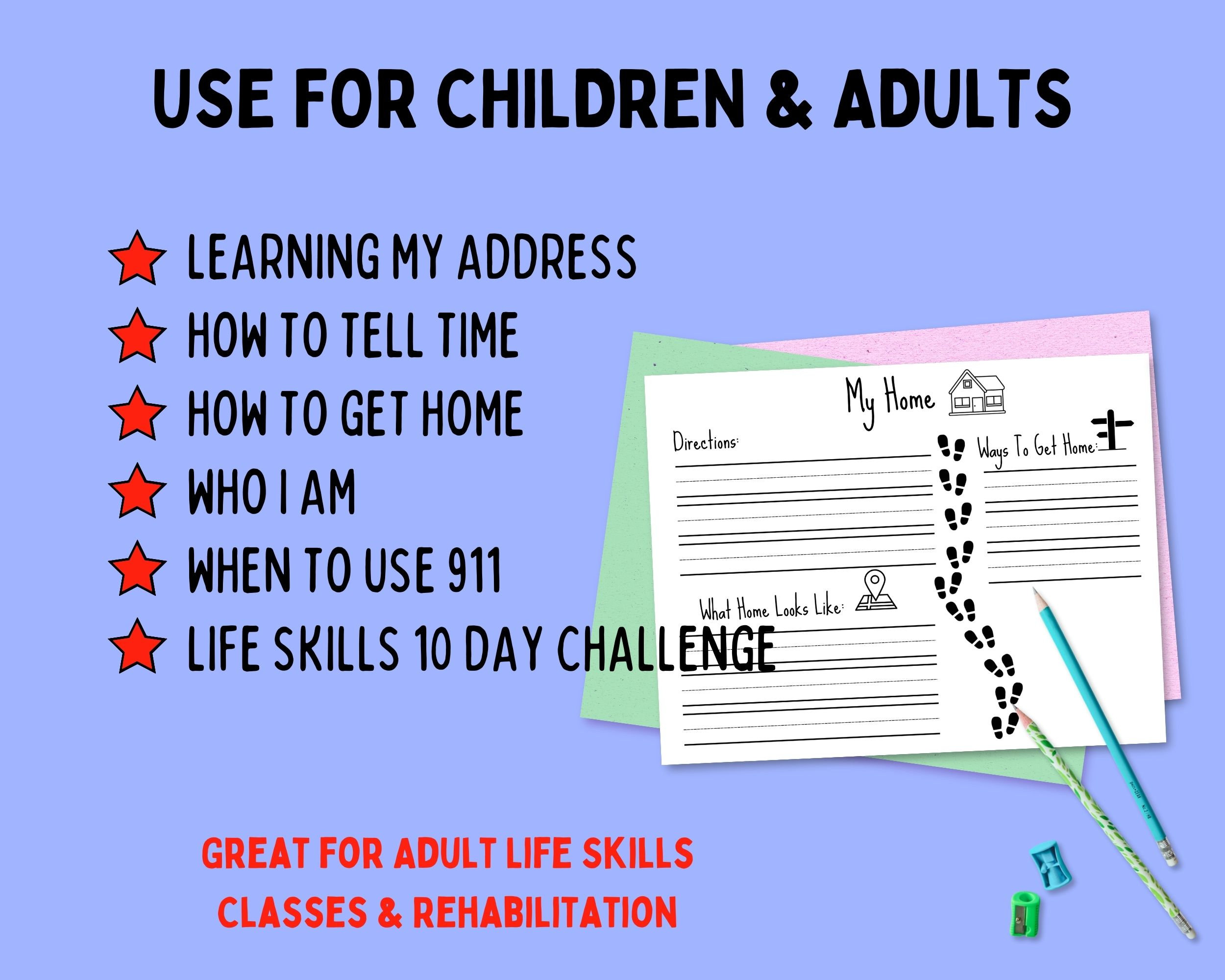 Life Skills Worksheets for Adults and Children, Adult Rehabilitation ...