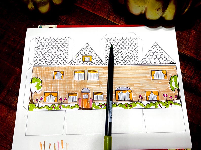 Paper Houses Printable, Set of 2 Paper House, Coloring Page for Kids ...