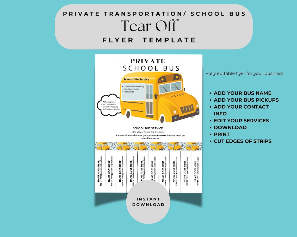 Private School Bus Flyer, Editable Flyer, Bus Driver Flyer, Canva ...