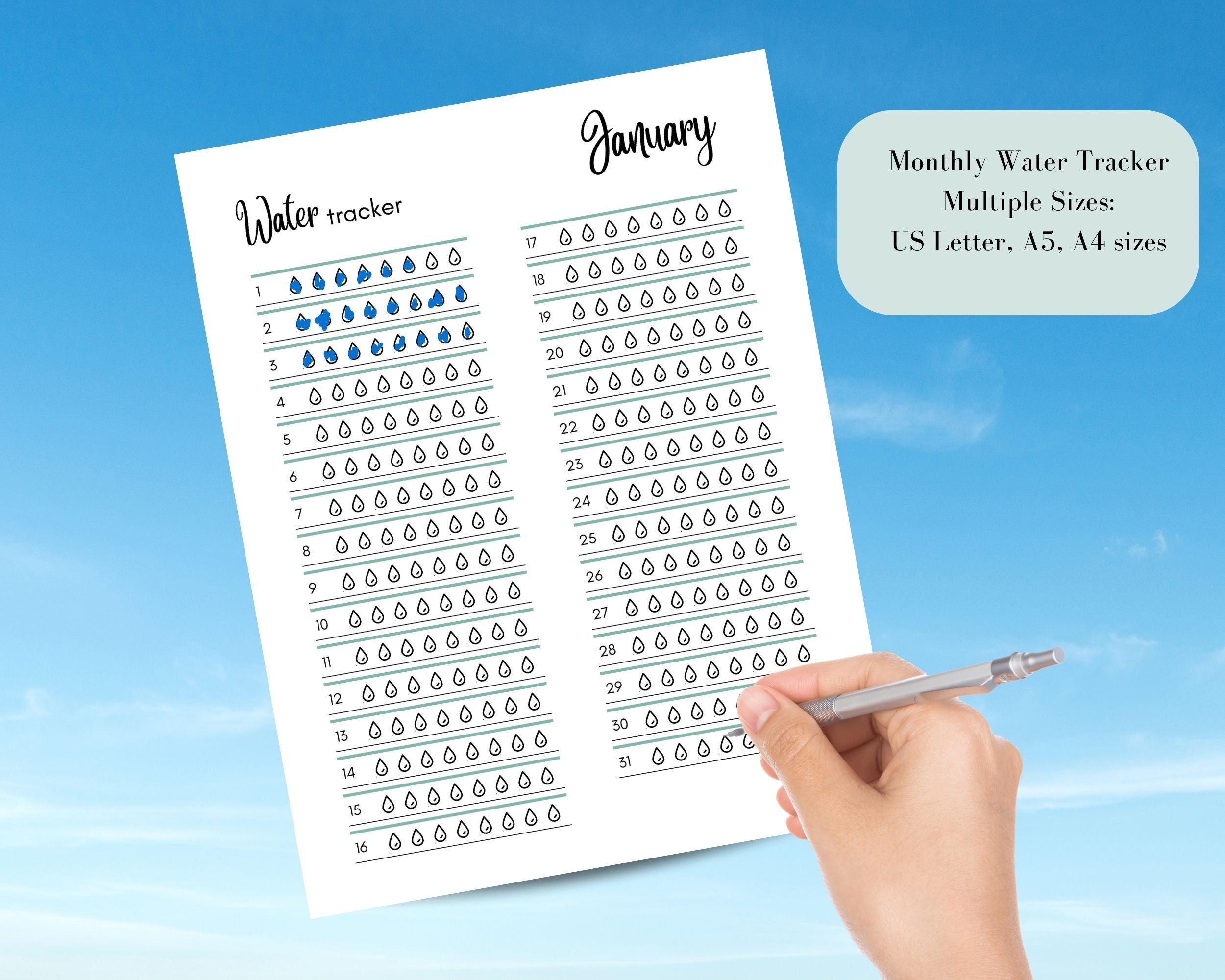 Water Tracker Printable, Daily Water Intake, Healthy Habit, Printable ...