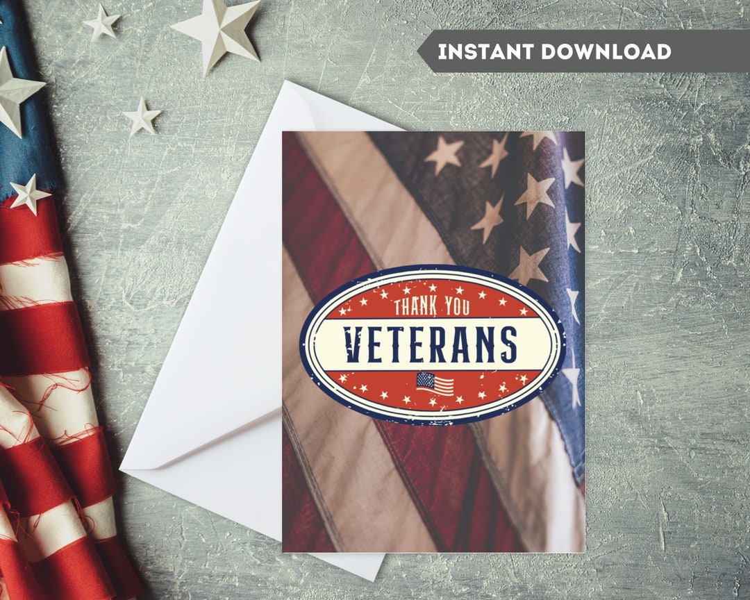 Thank You Veterans Day Card, Printable Military Card (PDF) - Etsy