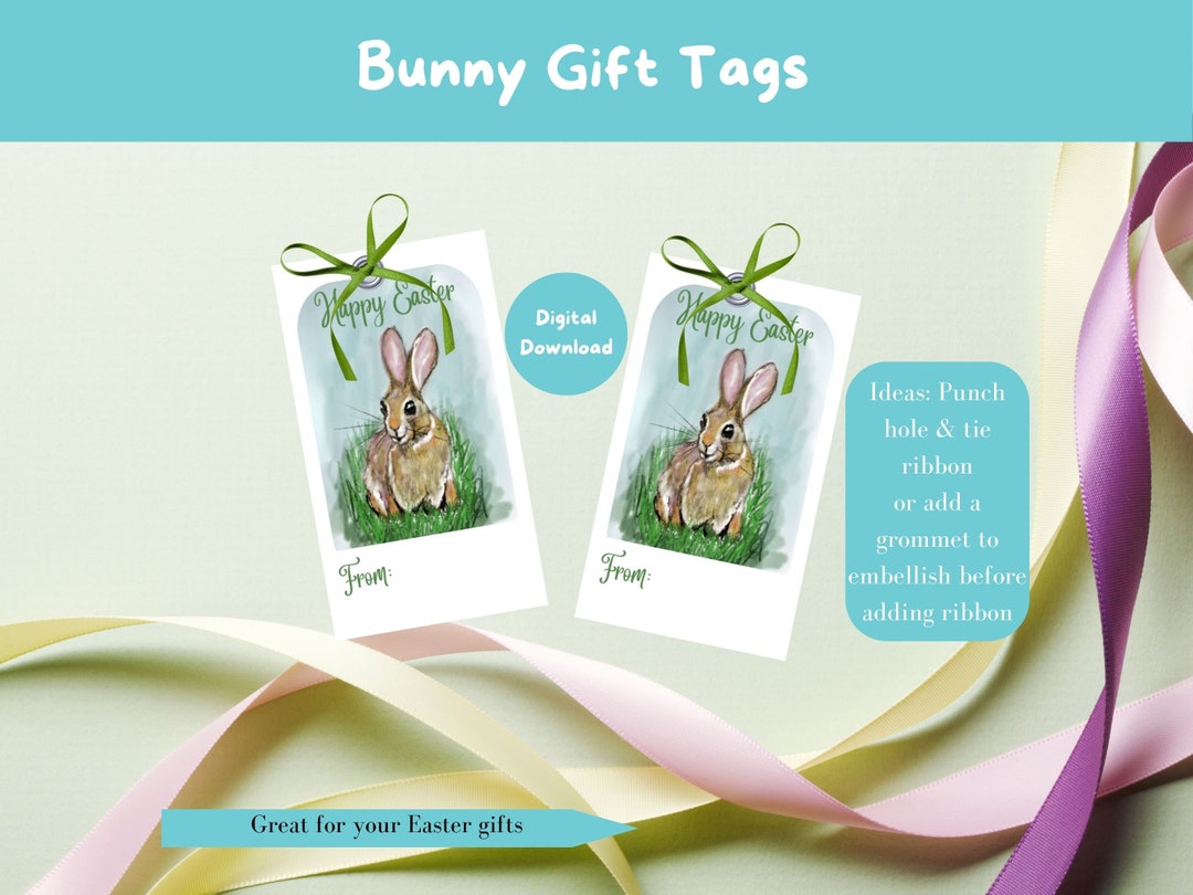 Easter Bunny Gift Tags, Printable Watercolor Gift Tags, Rabbit Gift Tag ...