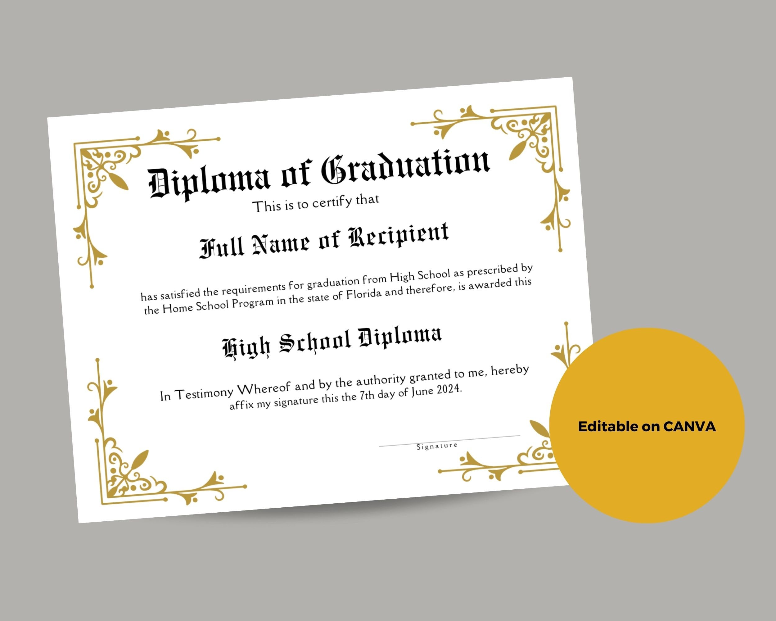 Home School High School Diploma, Canva Template, Editable Diplomas ...